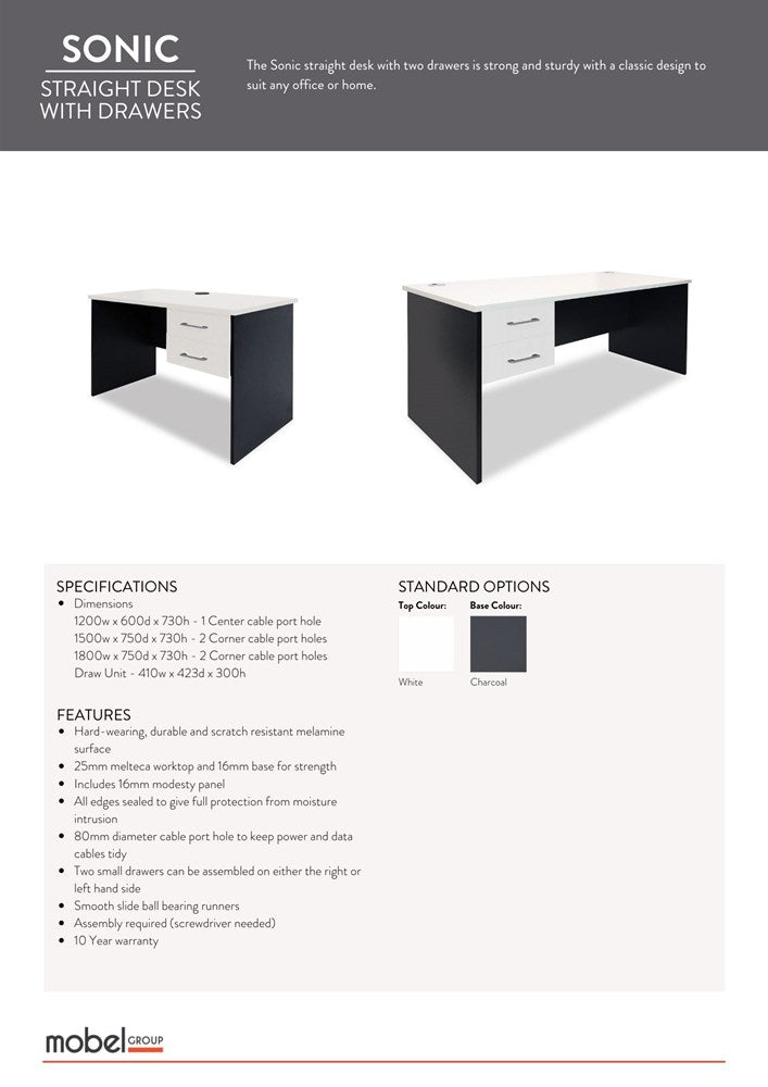 Sonic Straight Desk with Drawers | Office Furniture Warehouse NZ